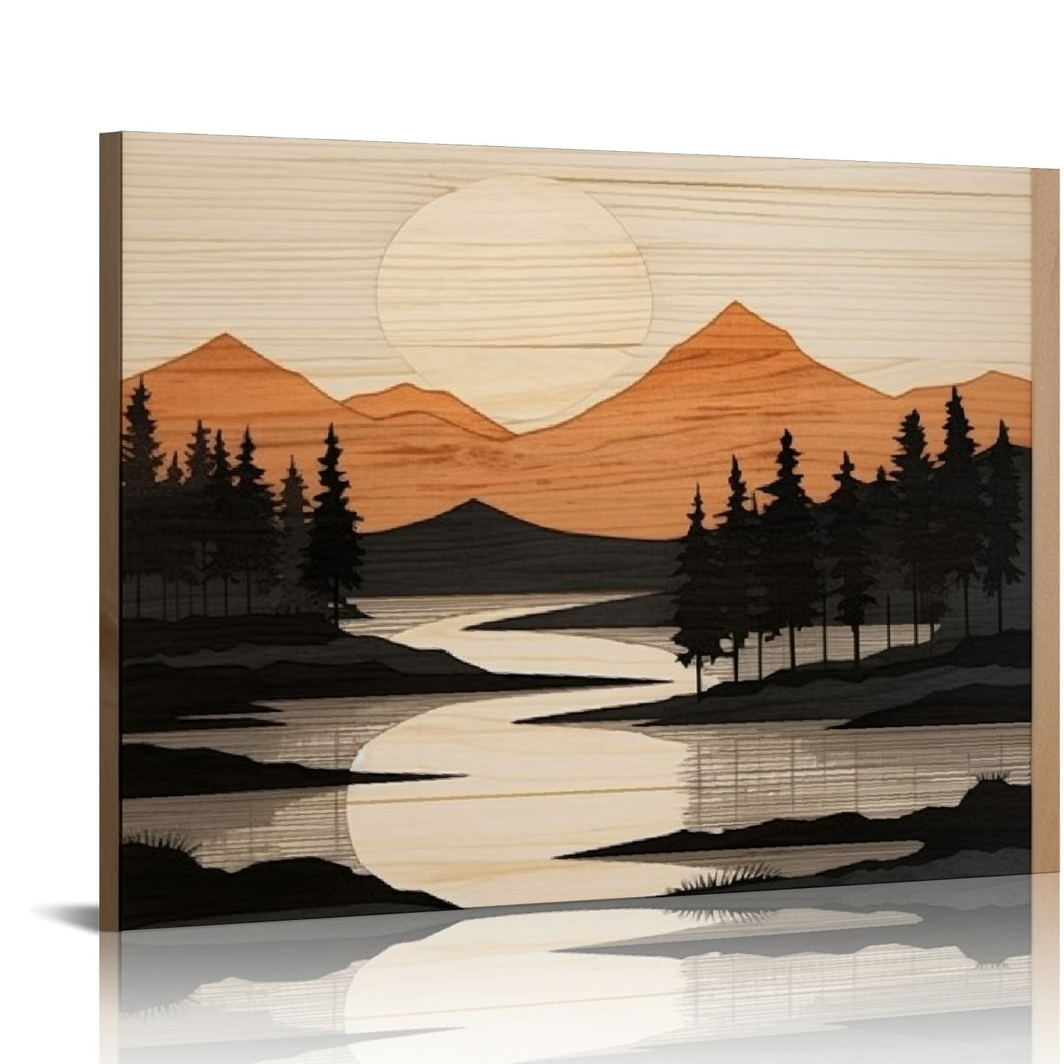 HENGT Framed Canvas Print Wall Art Sunset Mountain Range River Nature ...