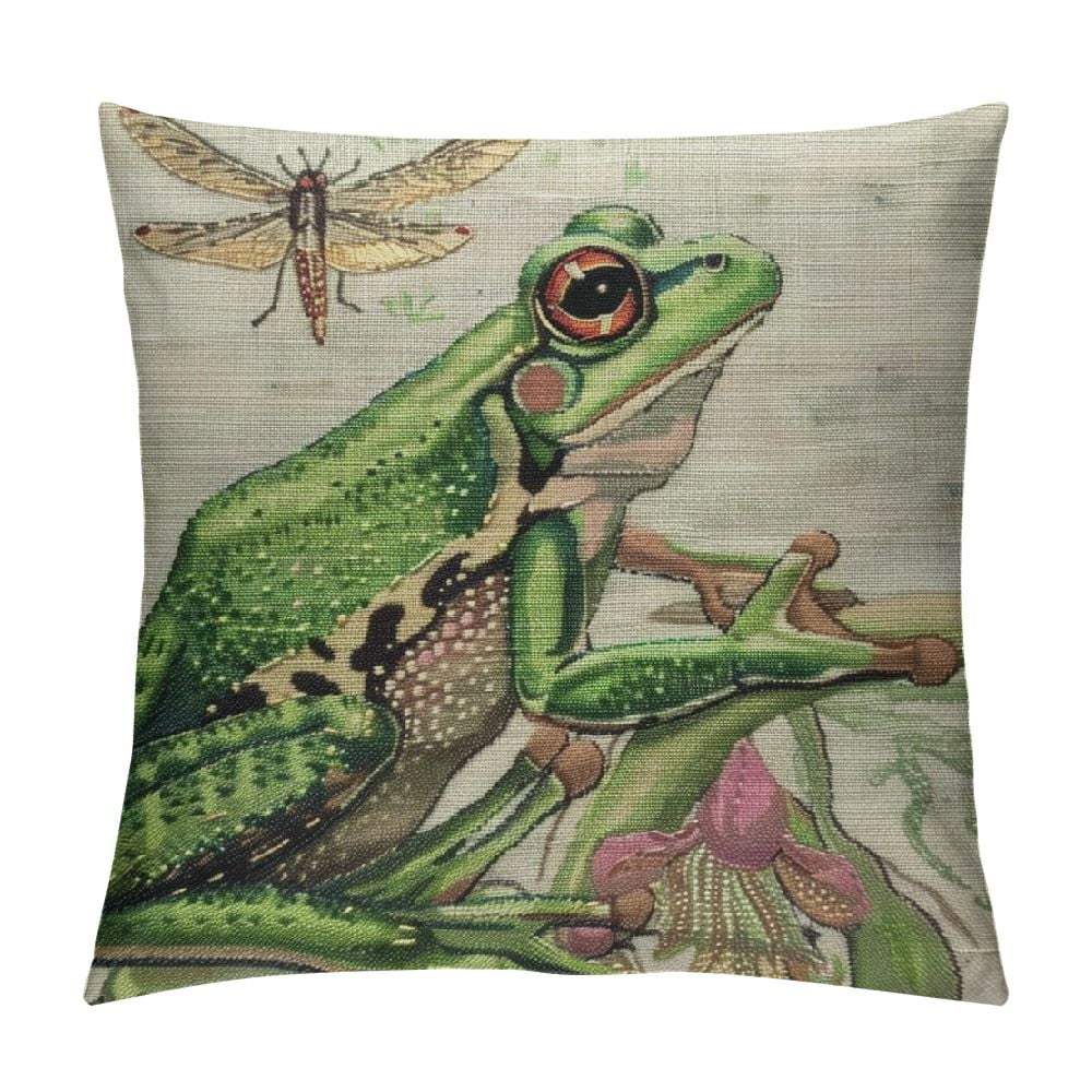 HENGT Frog and Dragonfly Throw Pillow Cover Watercolor Amphibian ...