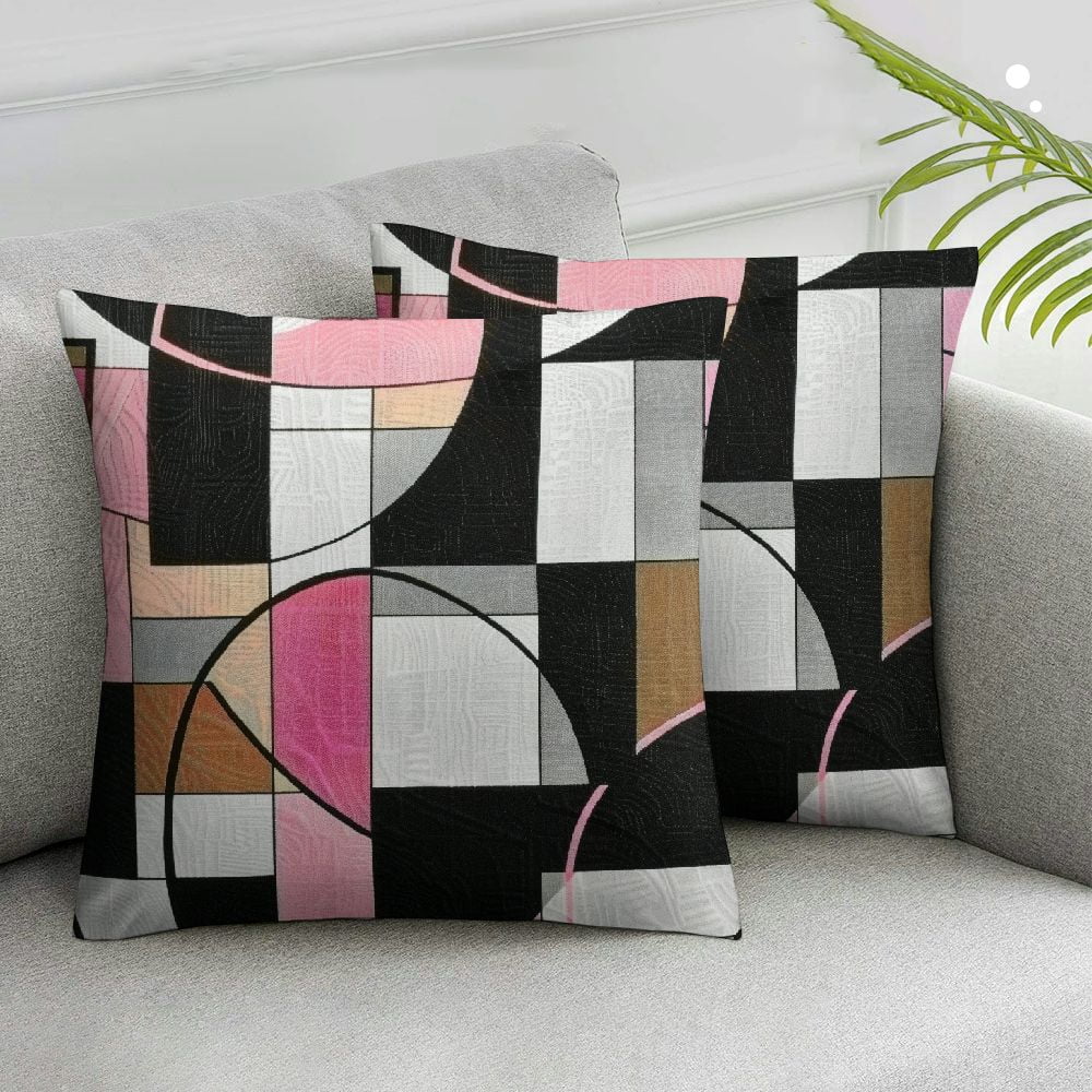 HENGT Geometric Plaid Reversible Throw Pillow Covers Pink Grey Black ...
