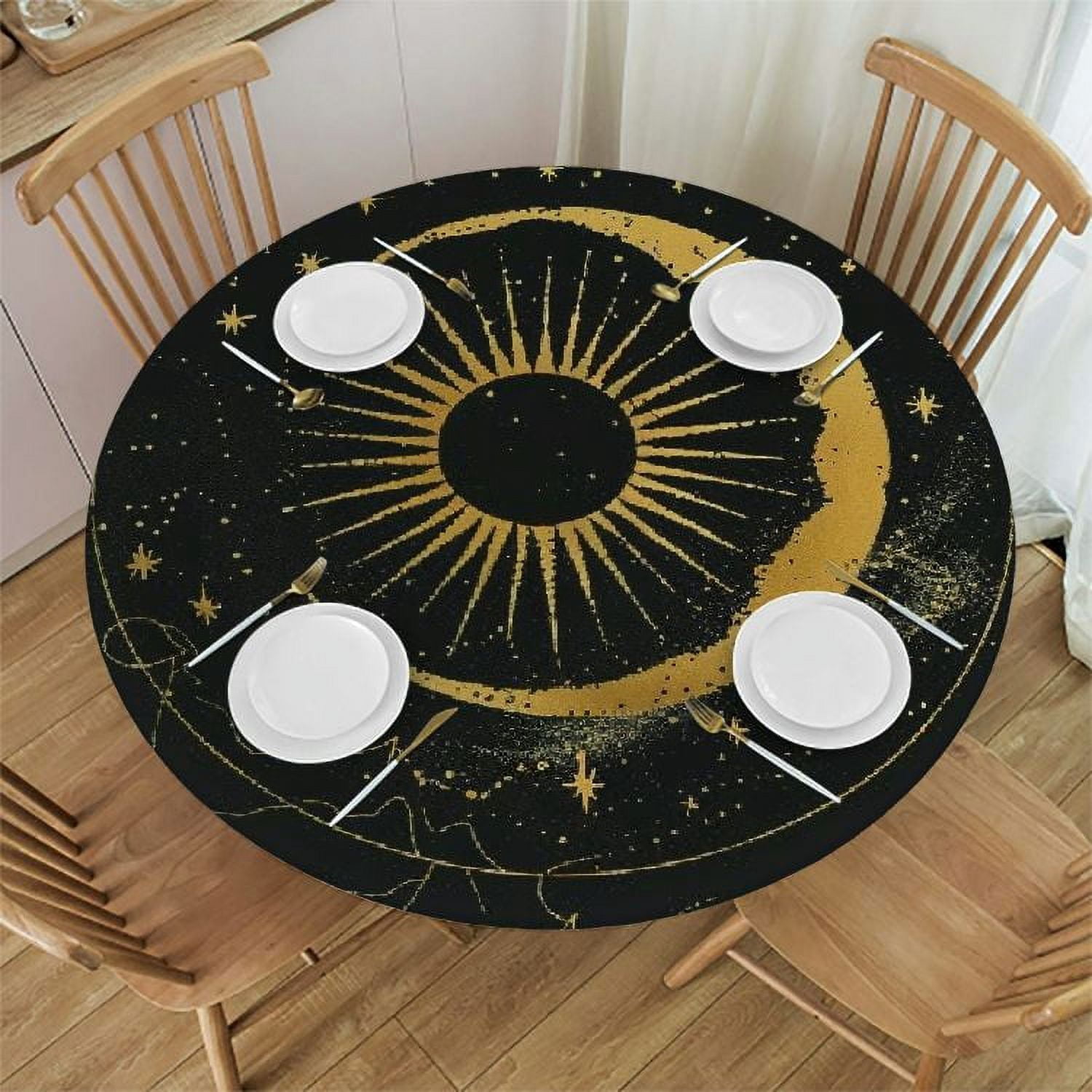 HENGT Gold Sun&Moon Round Tablecloth Sacred Line Black Round Tablecloth ...