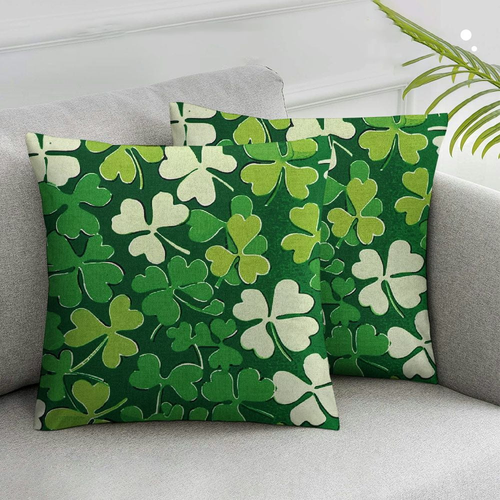 HENGT Green Pillow Covers Set of 2 Watercolor Shamrock Clover ...
