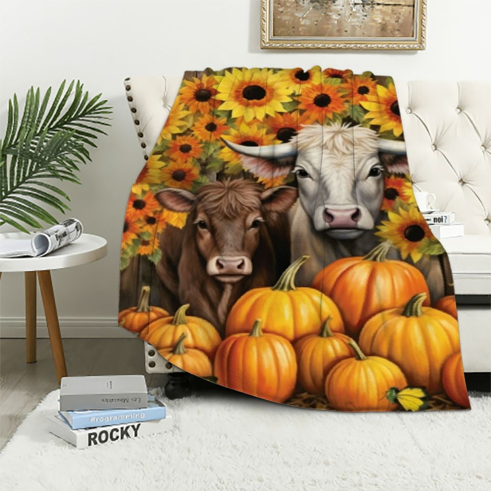 HENGT Highland Cow Print Blanket, Sunflower Cow Gifts for Women Throw ...