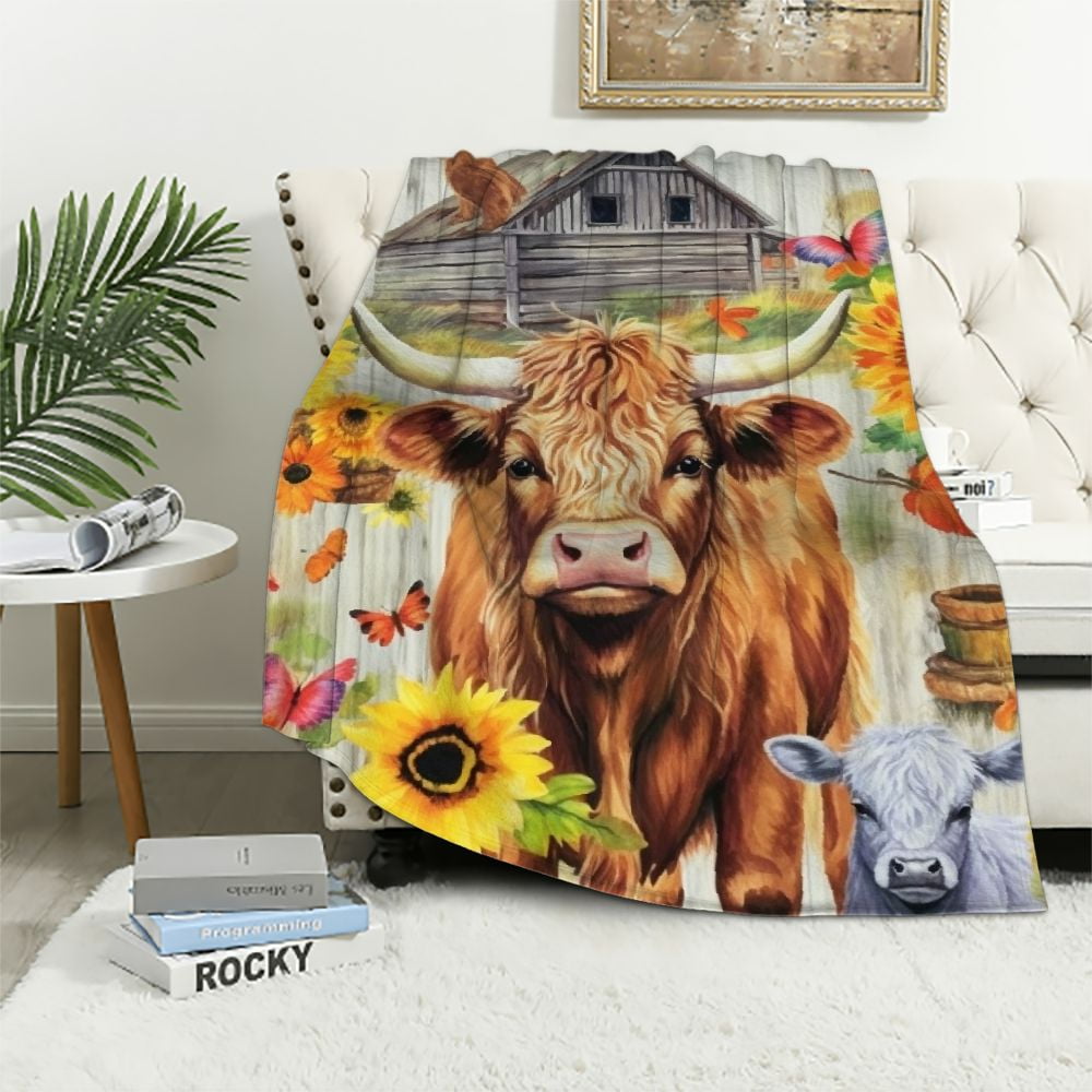 HENGT Highland Cow Print Blanket Thanksgiving Blanket and Throws Farm ...
