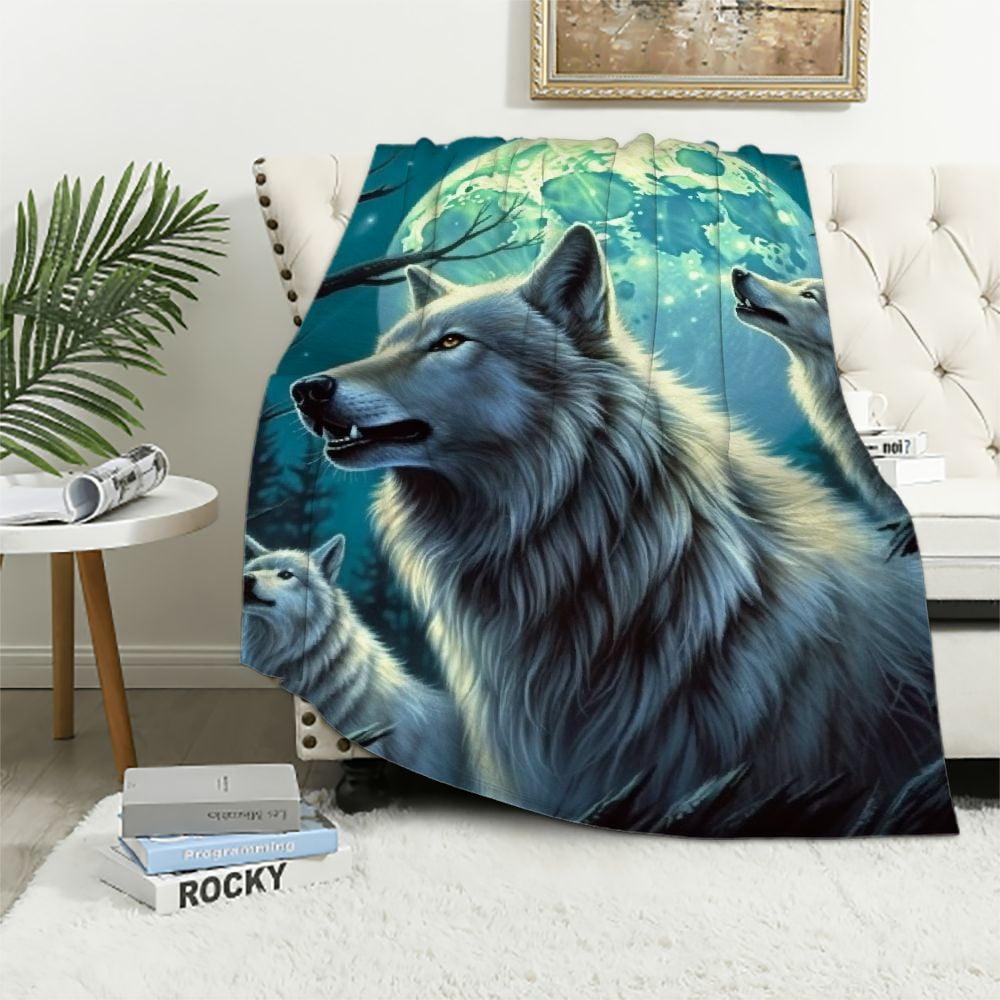 HENGT Howling Wolf Blanket for Bed Wolf Throw Blanket for Men Women and ...