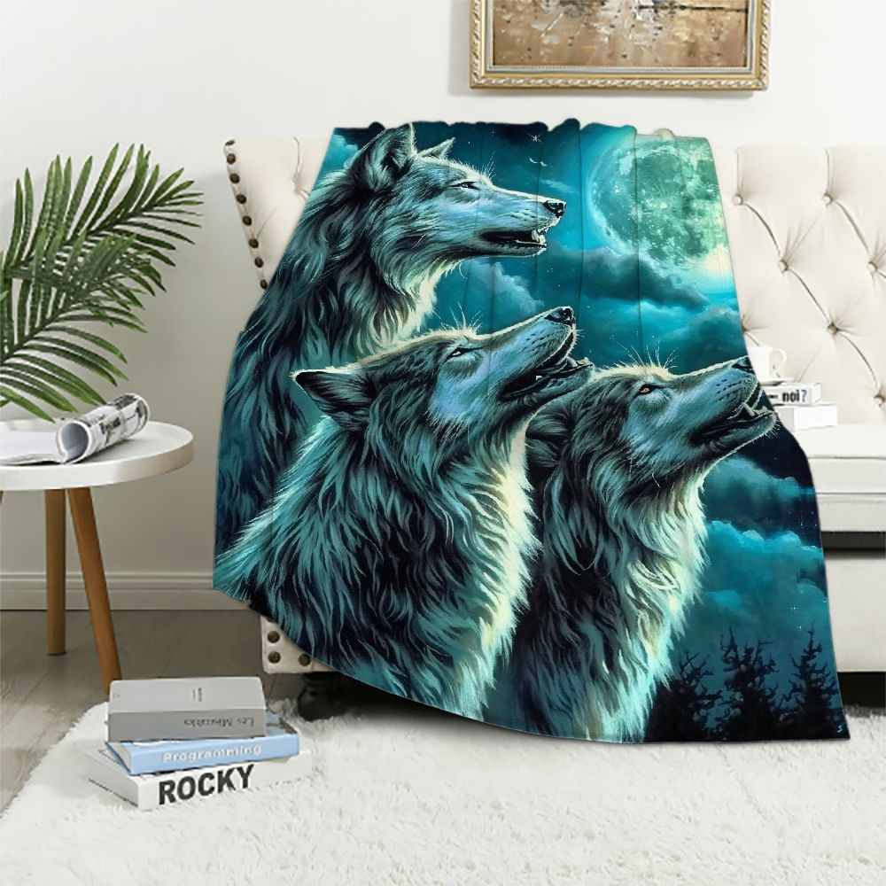 HENGT Howling Wolf Blanket for Bed Wolf Throw Blanket for Men Women and ...