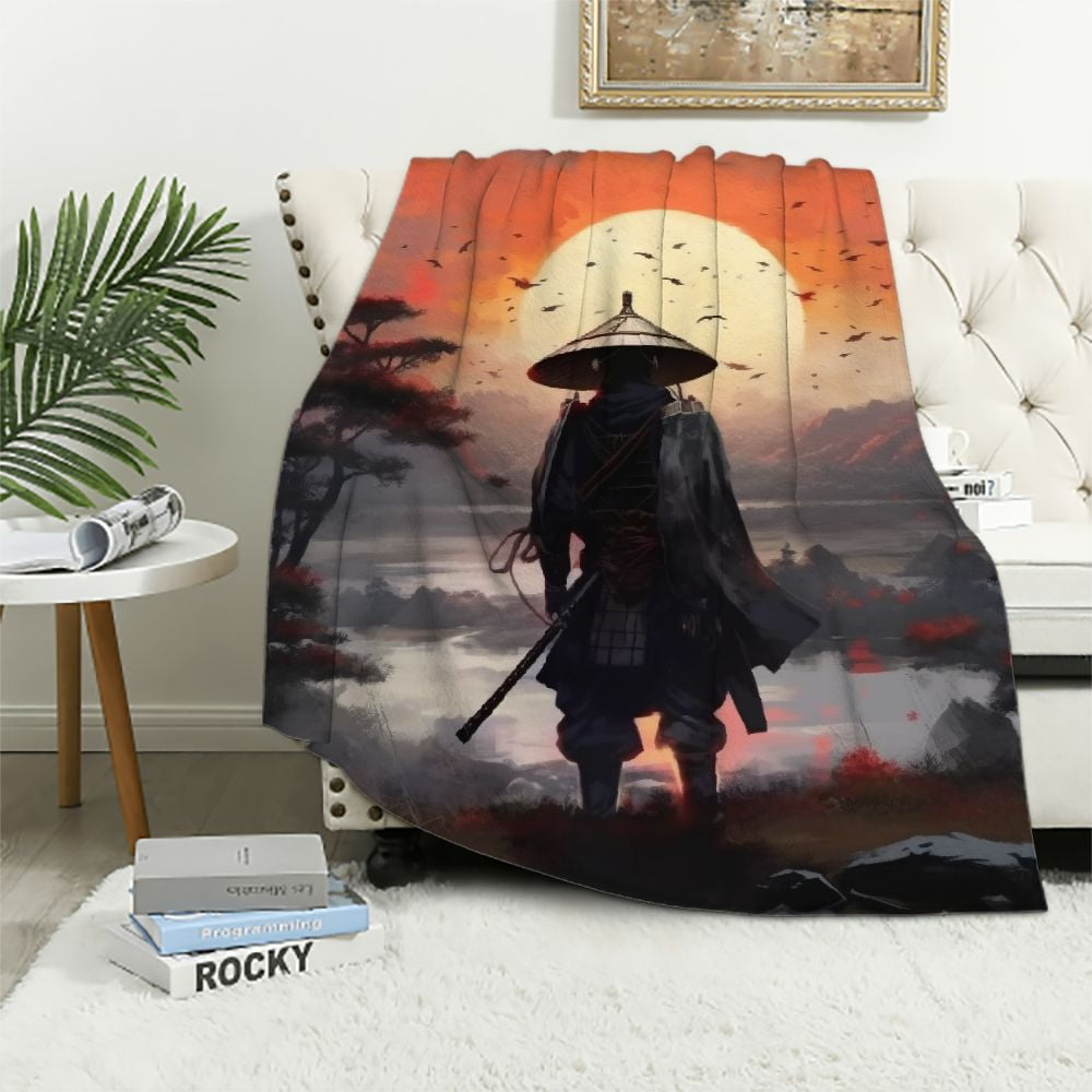 HENGT Japanese Samurai Sunset Art Blanket Flannel Blankets Super Soft ...
