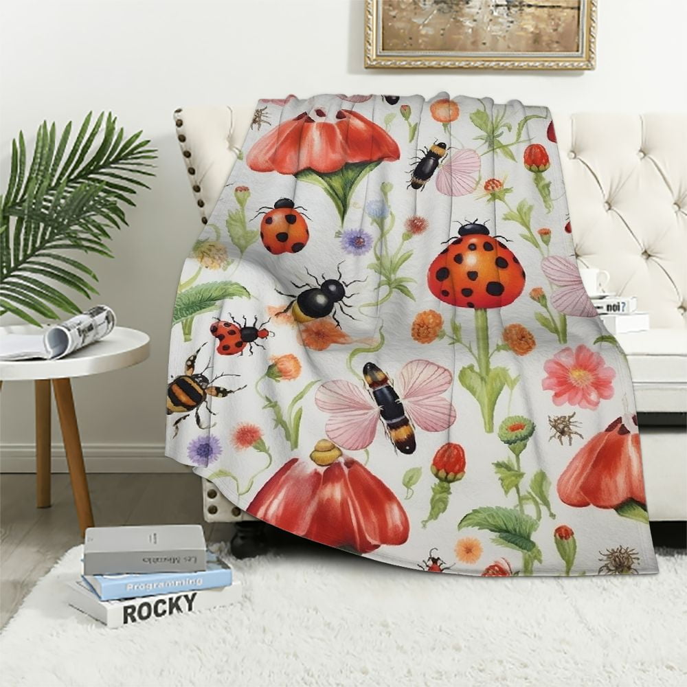 HENGT Ladybug Throw Blanket Warm Lightweight Flannel Butterfly Gifts ...