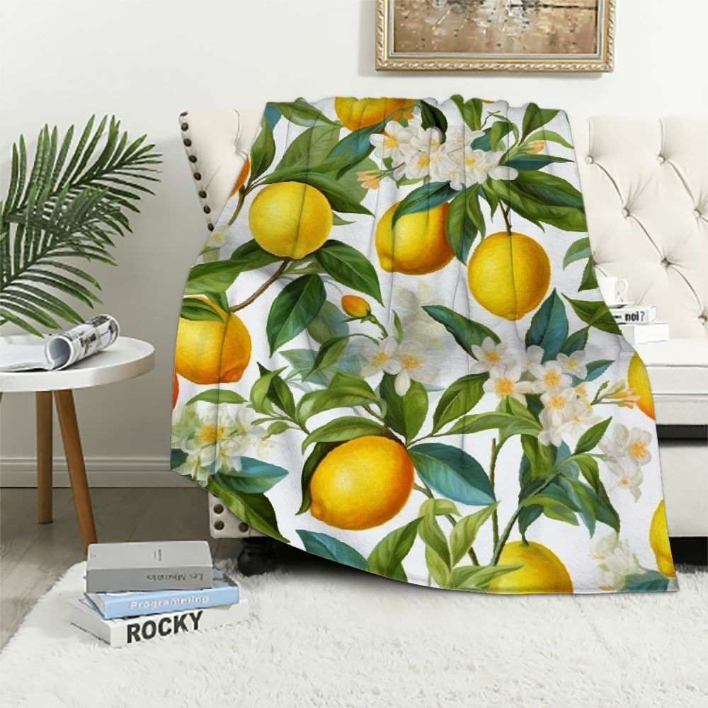 HENGT Lemon Floral Blanket Yellow Fruits Green Leaves Print Gifts for ...
