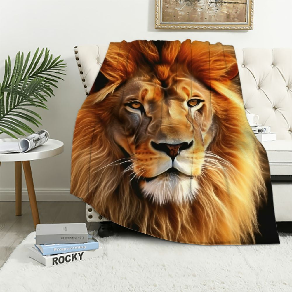 HENGT Lion Flannel Throw Blanket for Adult Lightweight Super Soft Bed ...