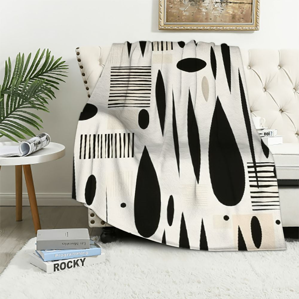 HENGT Mid Century Modern Pattern Black and Cream Blanket Abstract ...