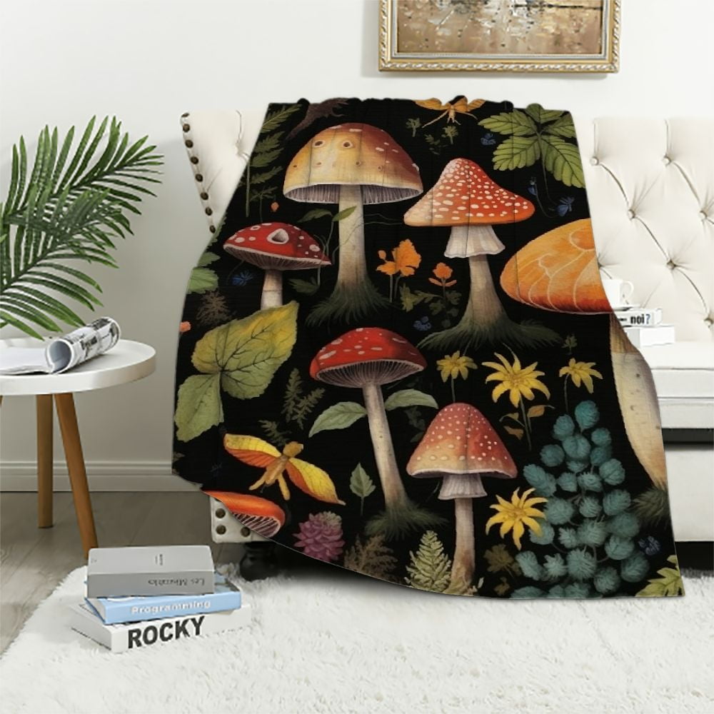 HENGT Mushroom Blanket Mushroom Gifts for Women Soft Cozy Flannel ...