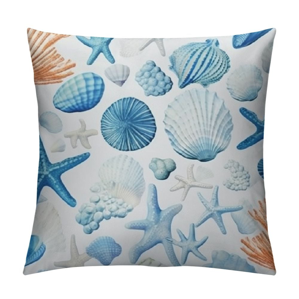 HENGT Nautical Coastal Throw Pillow Covers Summer Coral Seashell ...