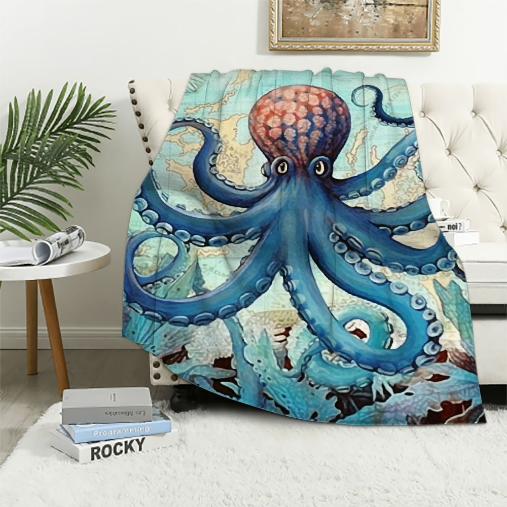 HENGT Octopus Throw Blanket Gifts for Women Girls, Ocean Animal Theme ...