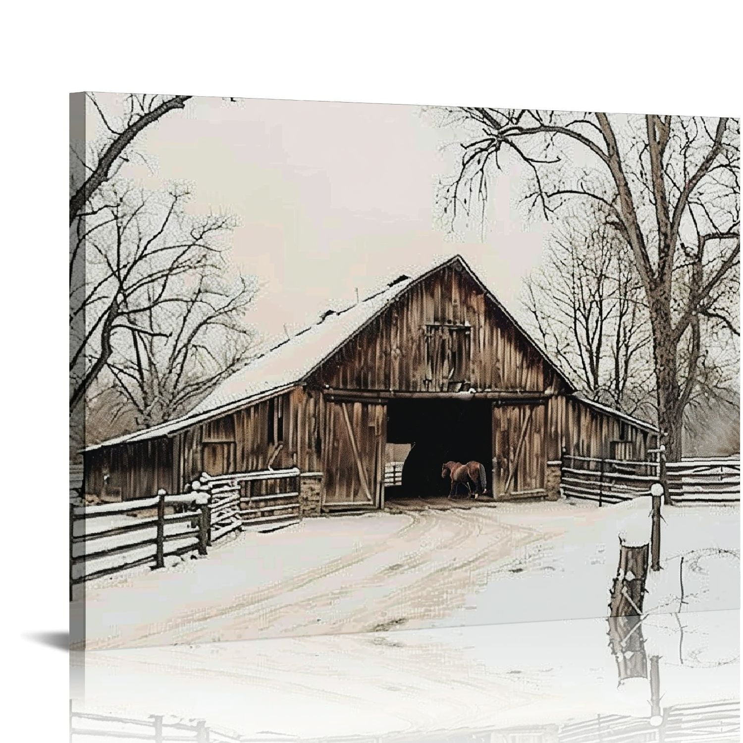 HENGT Old Barn Paintings Canvas Wall Art Farmhouse Barn Pictures Rustic ...