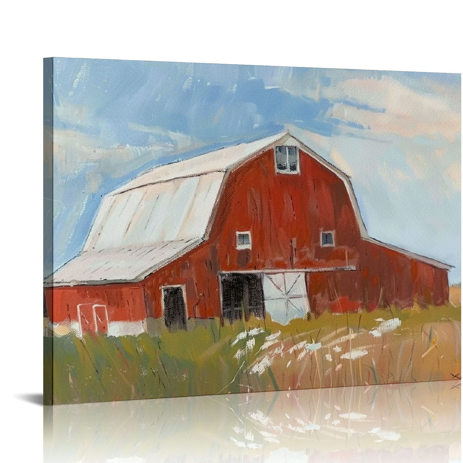 HENGT Old Red Barn Canvas Wall Art Farmhouse Landscape Painting ...