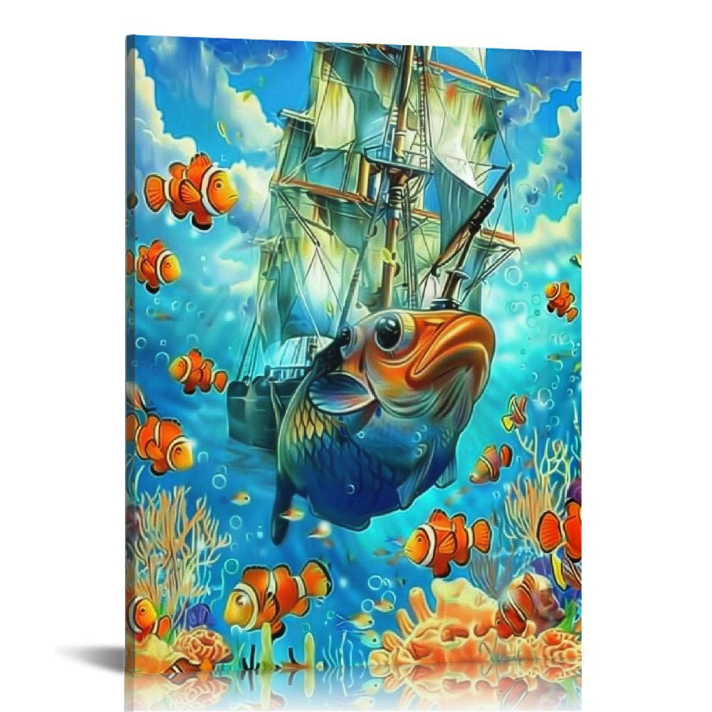 HENGT Orange Clownfish Yellow Fishes Coral Reef Ship Undersea Life ...