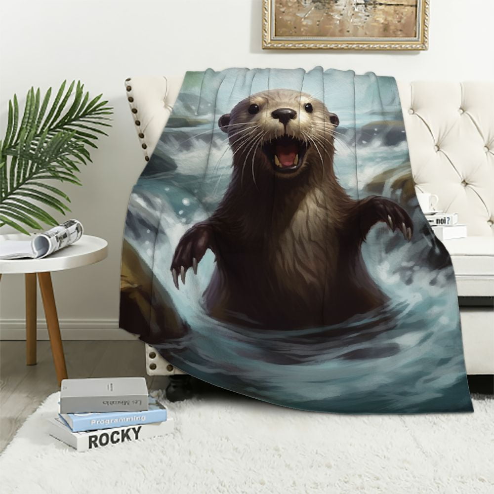 HENGT Otter Blanket Animal Pattern Digital Print Throw - Super Soft and ...