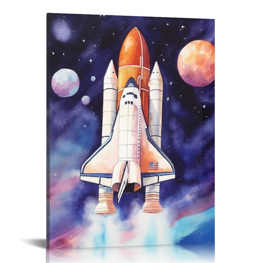 HENGT Outer Space Canvas Wall Art Watercolor Space Shuttle Canvas ...