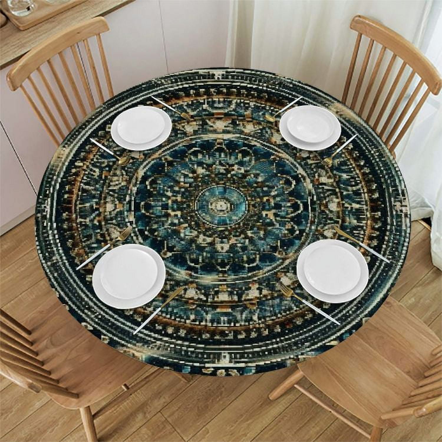 HENGT Paisley Flowers Ethnic Art Round Tablecloth 60 Inch, Waterproof ...