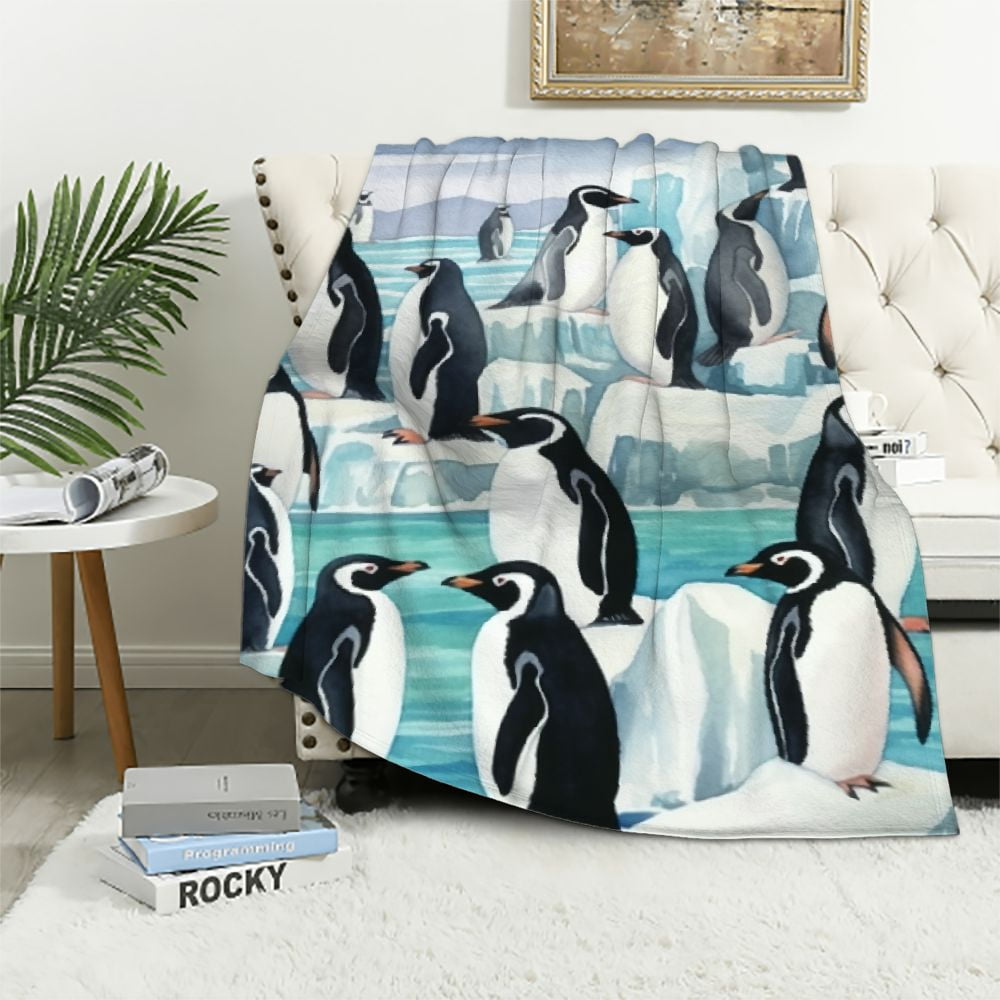 HENGT Penguin Throw Blanket Blue Fuzzy Plush Flannel Animal Gift Cute ...