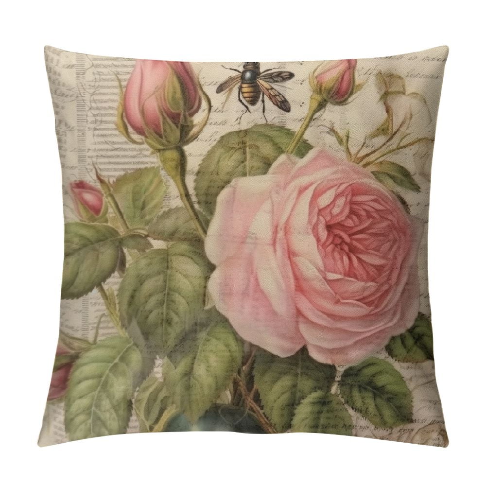 HENGT Pink Blooming Romantic Roses Throw Pillow Covers Vintage Natural ...