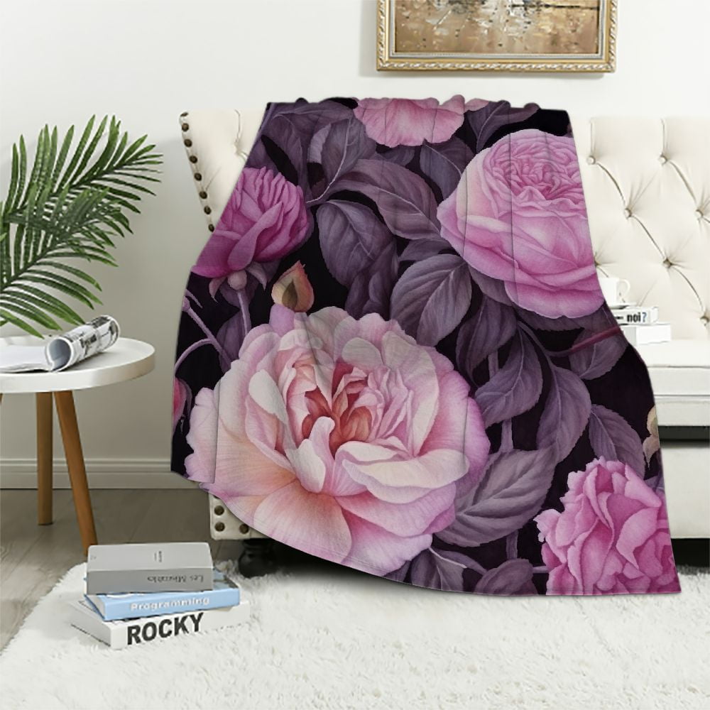HENGT Purple Rose Throw Blanket Floral Seamless Pattern with Watercolor ...