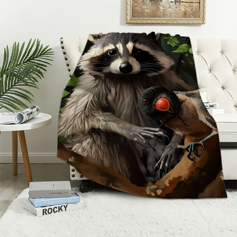 HENGT Raccoon Sherpa Blanket Cute Animal Theme Blanket Owl Pattern ...