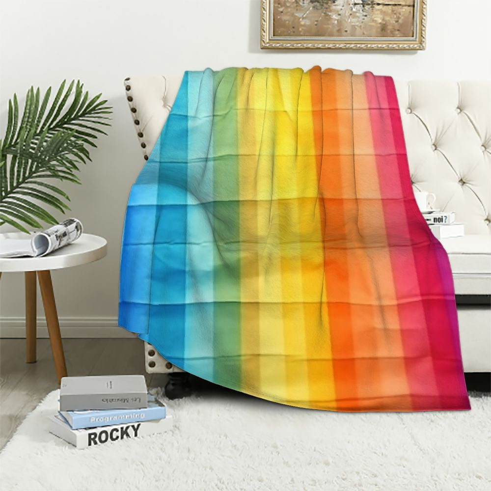 HENGT Rainbow Throw Blanket Gifts for Women Girls, Colorful Decor for Couch Bed Sofa Travelling ...