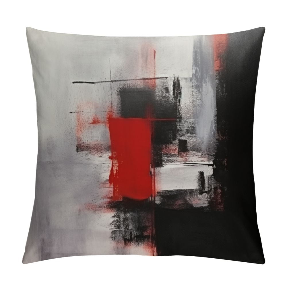 HENGT Red and Black Throw Pillow Covers - Grey Abstract Art Painting ...