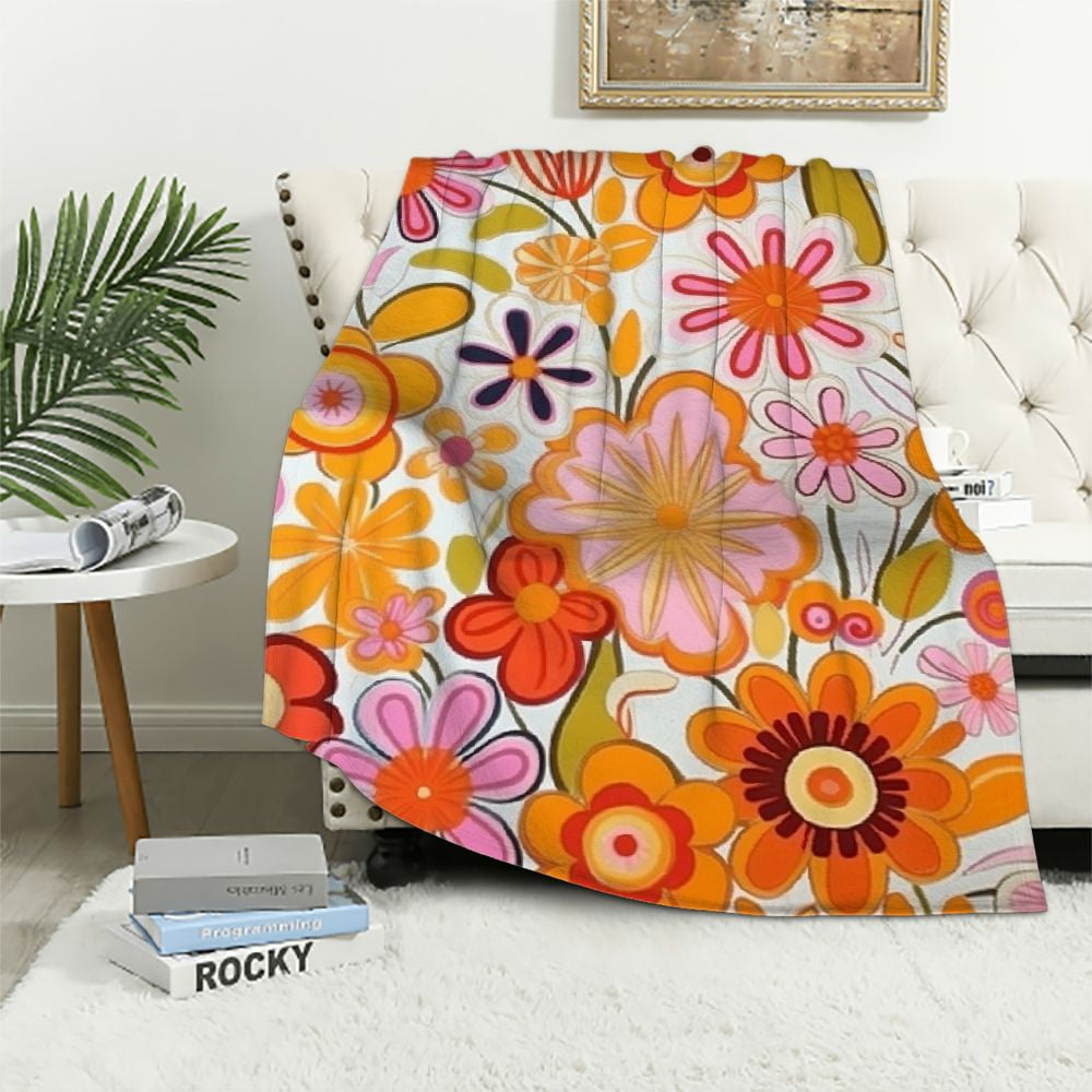 HENGT Retro Flowers 60s Groovy Throw Blanket Vintage 70s Pattern Throw ...