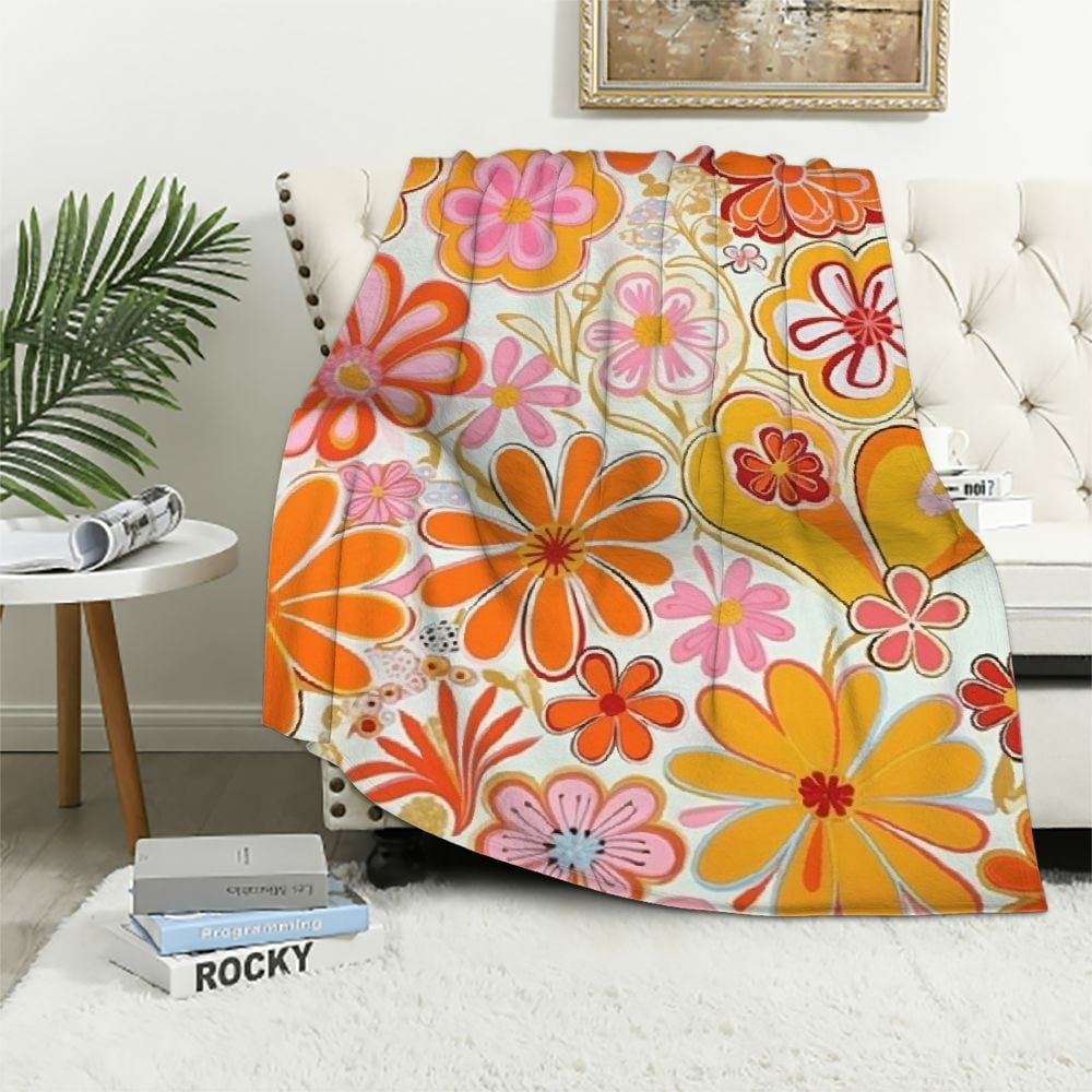 HENGT Retro Flowers 60s Groovy Throw Blanket Vintage 70s Pattern Throw ...