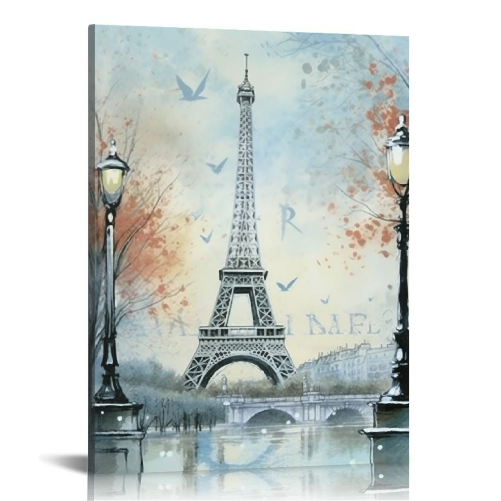 HENGT Rustic Eiffel Tower Canvas Wall Art Retro Paris Cityscape ...