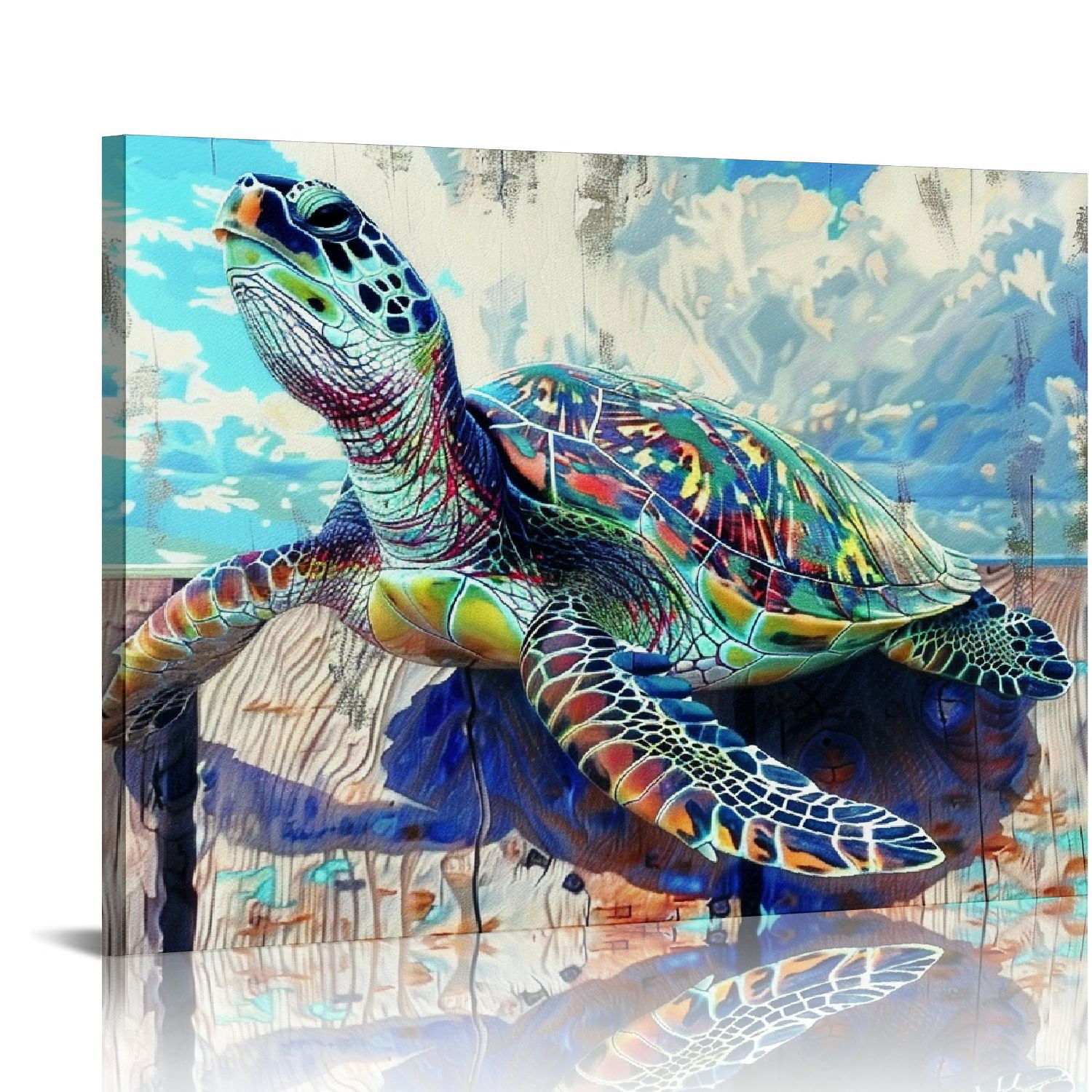 HENGT Sea Turtle Bathroom Wall Decor Canvas Prints Life Teal Watercolor ...