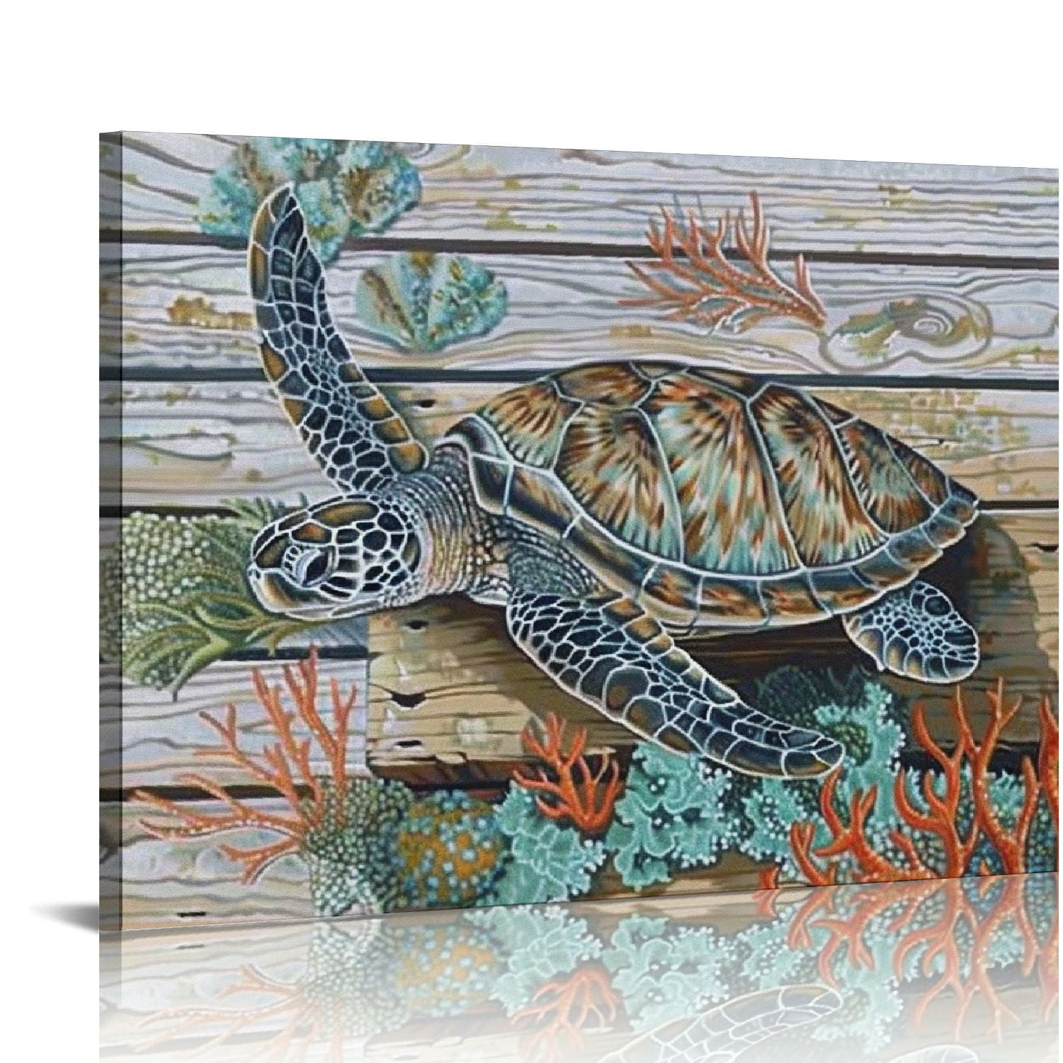 HENGT Sea Turtle Bathroom Wall Decor: Teal Coral Canvas Wall Art Sea ...