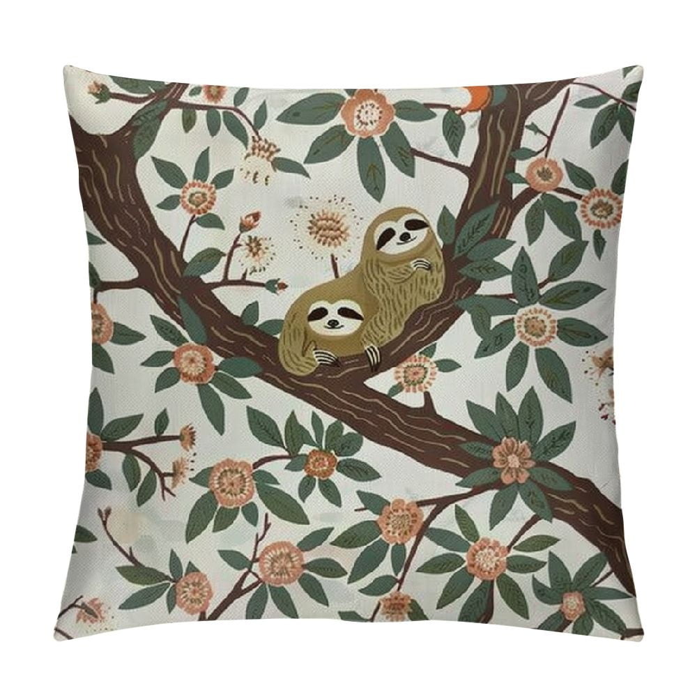 HENGT Sloth Throw Pillow Cover Funny Sloths Hanging On The Tree ...