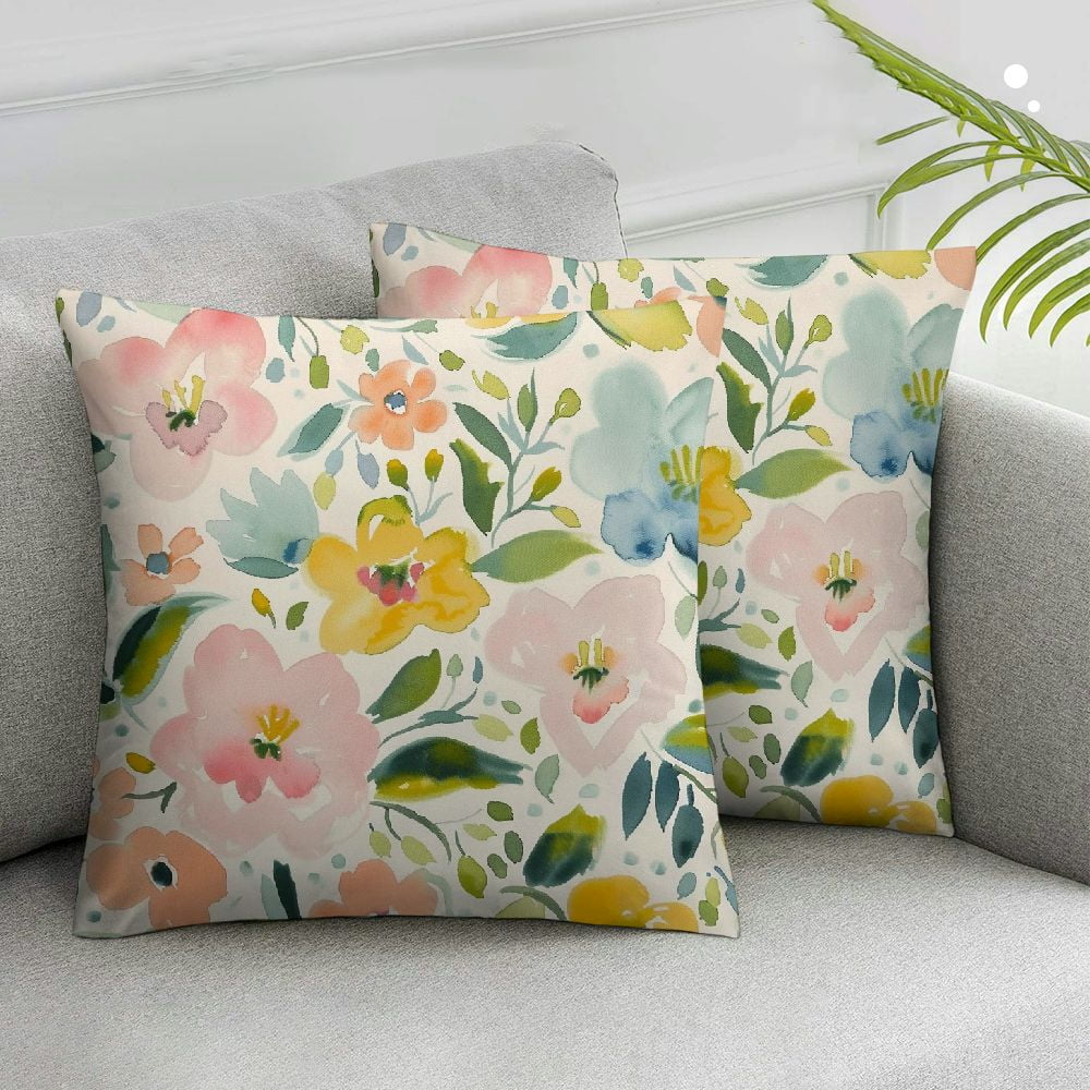 HENGT Spring Floral Pillow Covers Set of 2 Cute Watercolor Yellow Pink ...