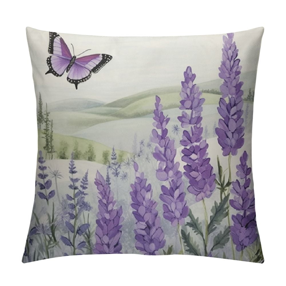 HENGT Spring Lavender Pillow Cover , Purple Flowers Throw Pillow Covers ...