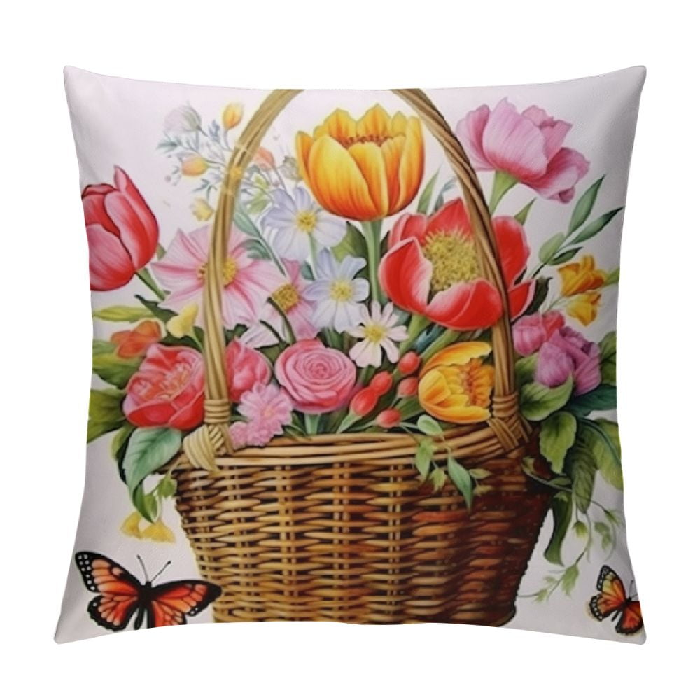 HENGT Spring Summer Pillow Covers Pink Tulips Flowers Decor Pillows ...
