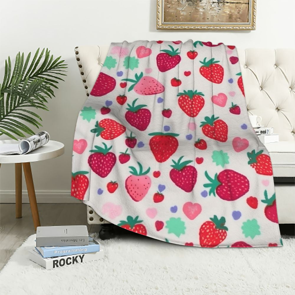 HENGT Strawberry Pink Girly Throw Blanket Super Soft Warm Bed Blankets ...