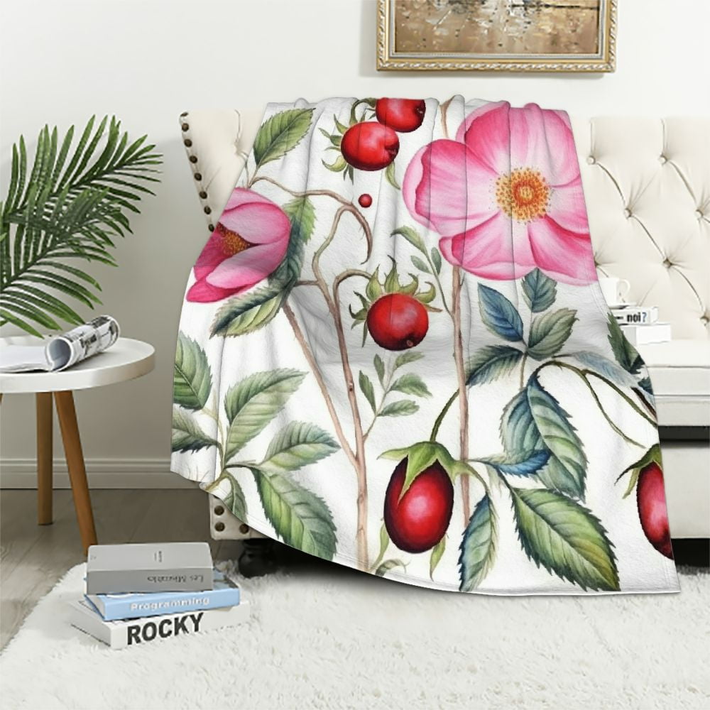 HENGT Throw Blanket 50x60 Inch,Flower Rose Watercolor Flannel Soft Cozy ...