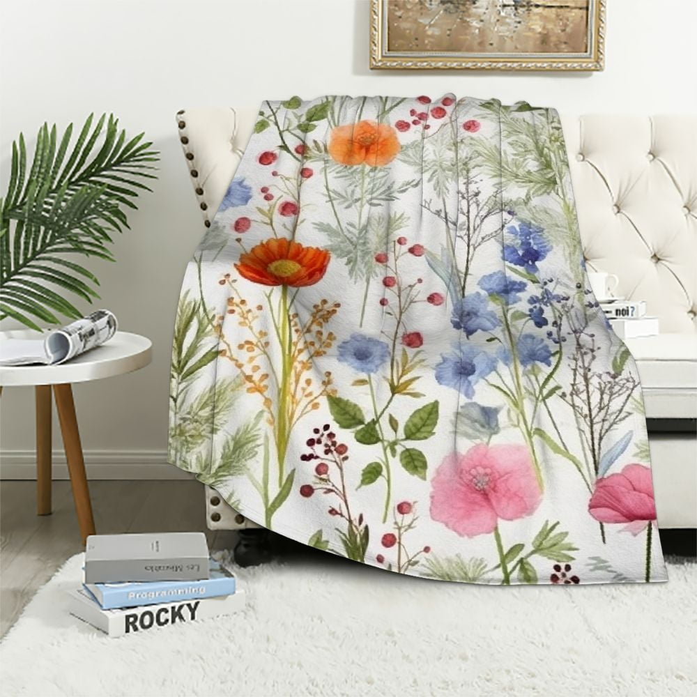 HENGT Throw Blanket,Flower Leaf Wildflowers Botanical Floral Spring ...