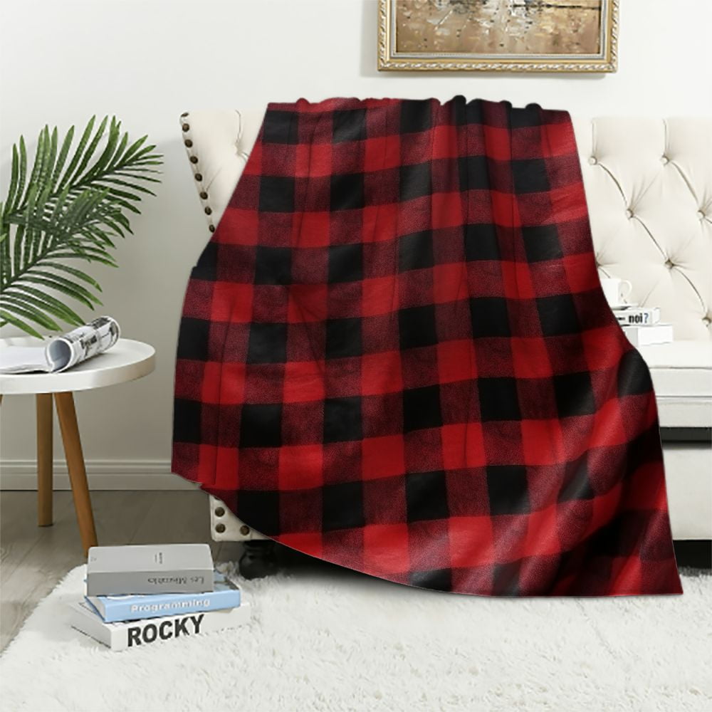 HENGT - Throw Blanket, Reversible Sherpa Bedding, Buffalo Plaid Home ...
