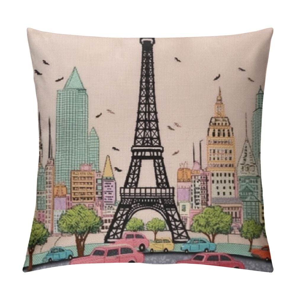 HENGT Throw Pillow Cover World Famous Buildings Paris Eiffel Tower New ...
