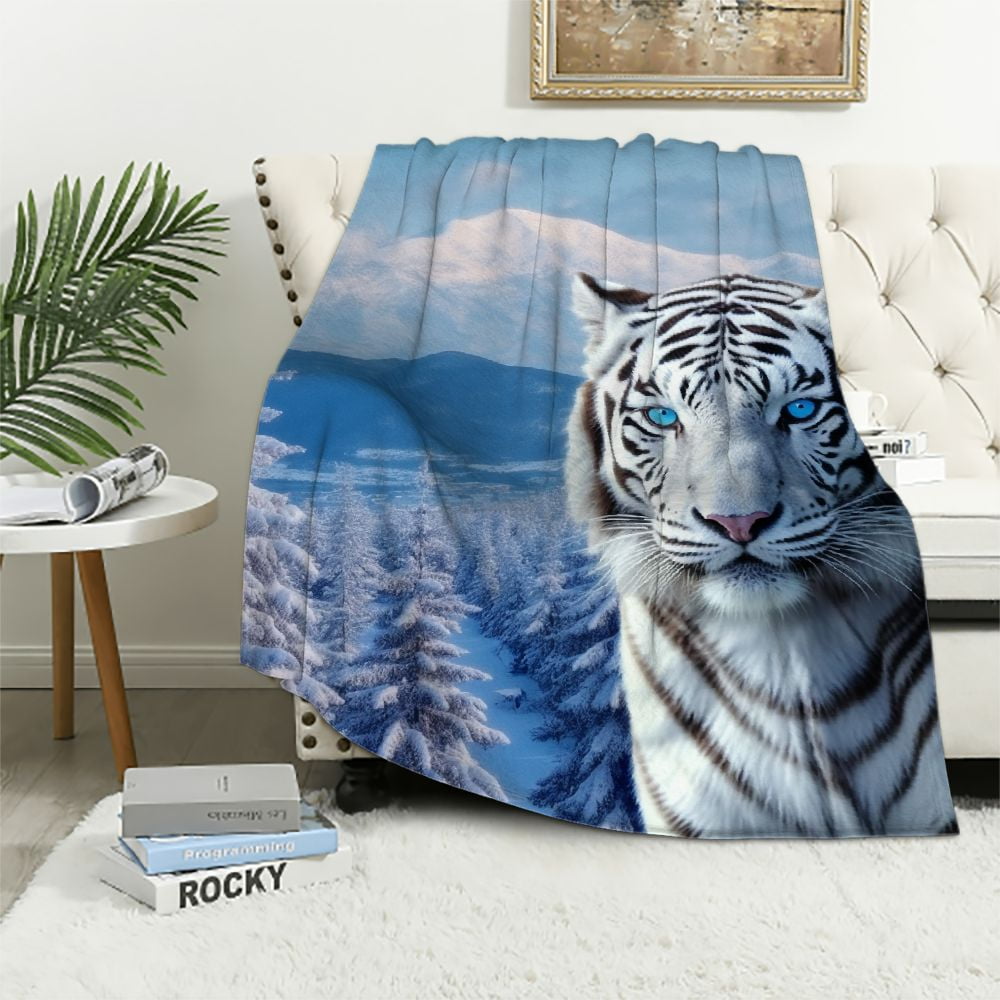 HENGT Tiger Throw Blanket, Flannel White Tiger Blanket Home Decor ...