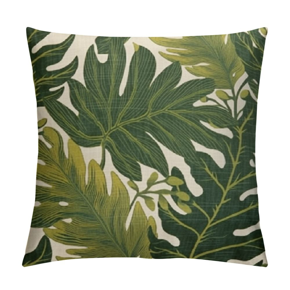HENGT Tropical Green Leaves Pillow Covers Modern Botanical Palm Leaf ...