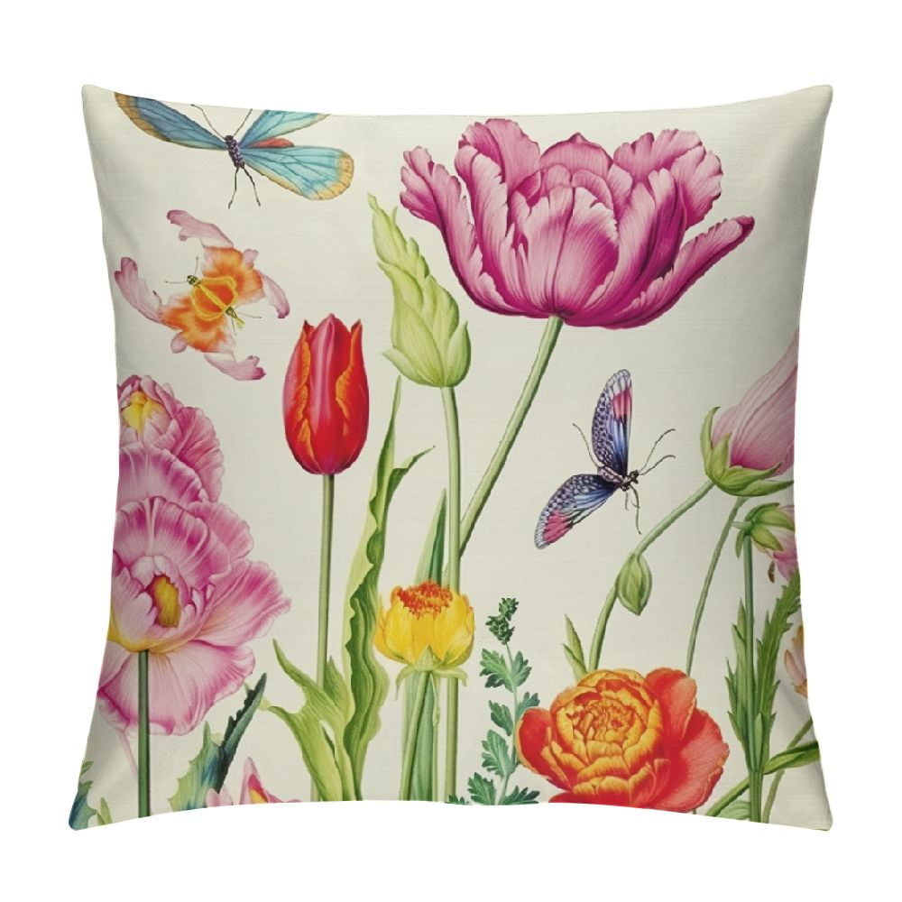 HENGT Tulip Spring Floral Pillow Covers Farmhouse Garden Colorful ...