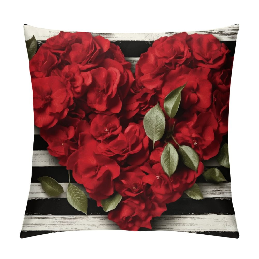 HENGT Valentine's Day Rose Flowers Decorative Throw Pillow Covers, Red ...