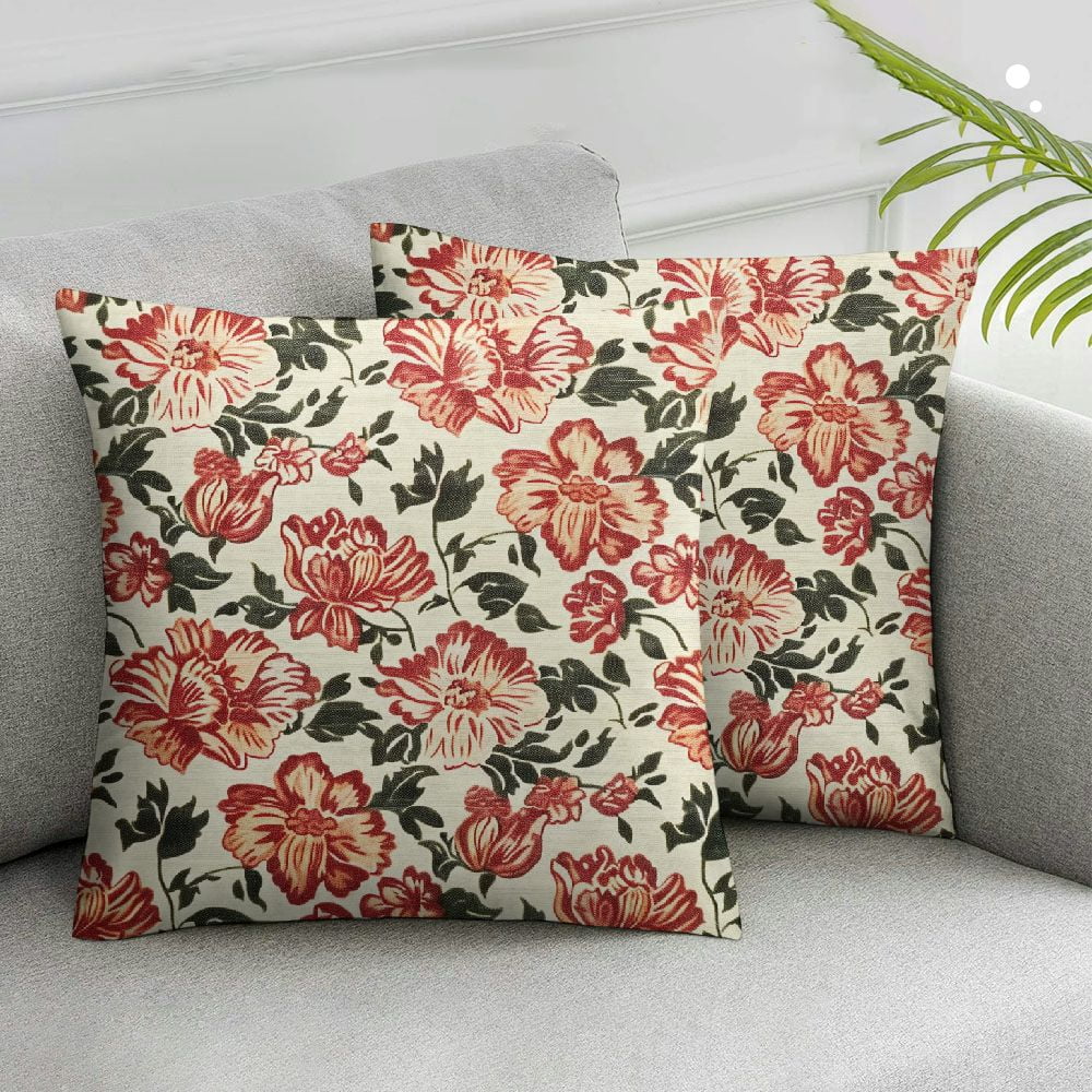 HENGT Vintage Flower Pillow Covers Set of 2 Coral and Cream Floral ...