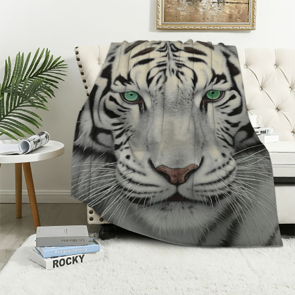 HENGT White Tiger Throw Blanket Close-Up Beautiful Portrait Tiger ...