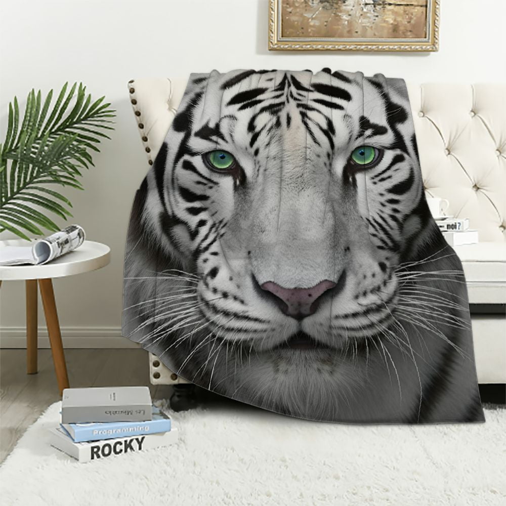 Jiayy White Tiger Throw Blanket Close-Up Beautiful Portrait Tiger ...